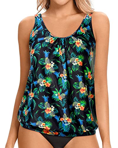 Tankini Tops Soft Paddings And Adjustable Straps-Black Pineapple – Yonique