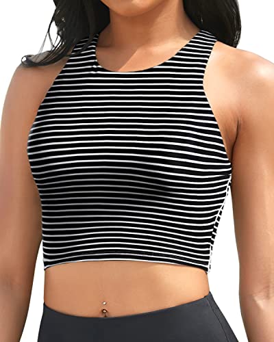 Women's Crop Swim Top High Neck Bikini Top Only Bathing Suit – Yonique