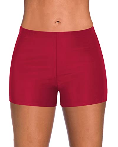 Women's Stretchy Tankini Bathing Suit Bottoms For Summer Beach-Red ...