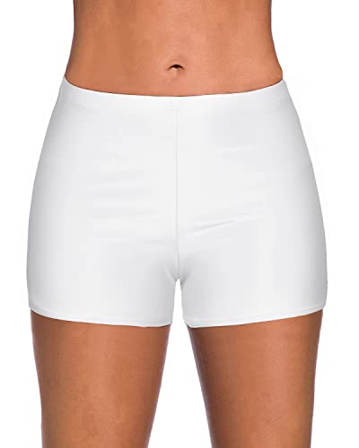 Women's Elastic Waist Board Shorts For Swimming-White – Yonique