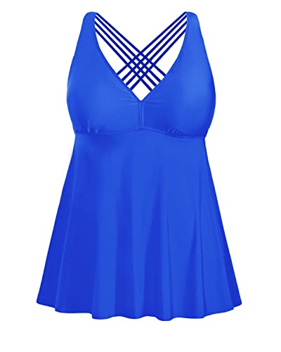 Flowy Plus Size Tankini Tops For Women V Neck Swim Top-Bright Royal Bl ...
