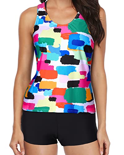 High Waisted Athletic Tankini 3 Piece Swimsuits For Women-Color Tie Dy ...