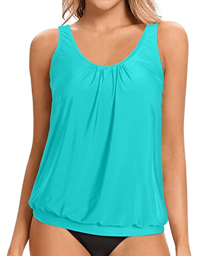 Women's Tank Tops Loose Fit Modest Blouson Swim Top-Aqua – Yonique