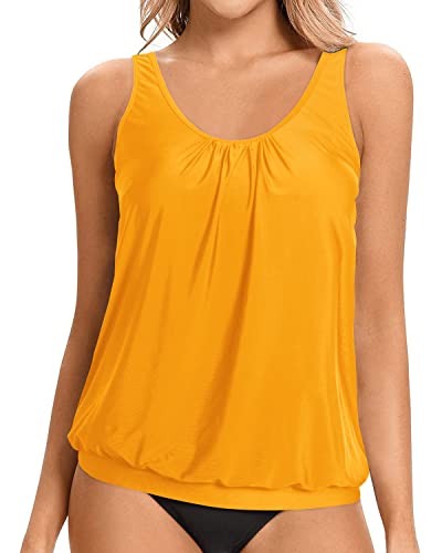 Women's Scoop Neck Tankini Top Adjustable Shoulder Straps-Yellow – Yonique