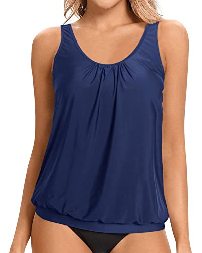 Athletic Tankini Bathing Top Adjustable Straps For Women-Navy Blue ...