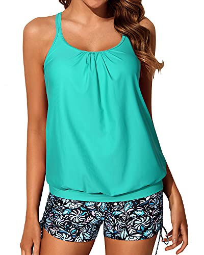 Women's Push Up Padded Blouson Tankini Swimsuits Two Piece Strappy Bat ...