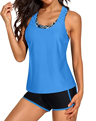 Three Piece Tankini Swimsuits Racerback Bikini Top And Boyshorts-Light ...