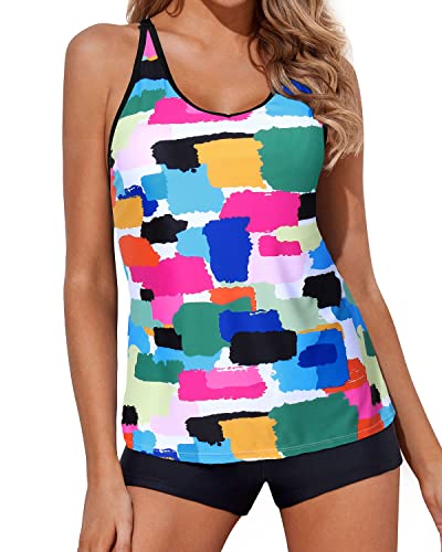 Two Piece Tankini Swimsuits Loose Tank Top And Boy Short-Aqua – Yonique