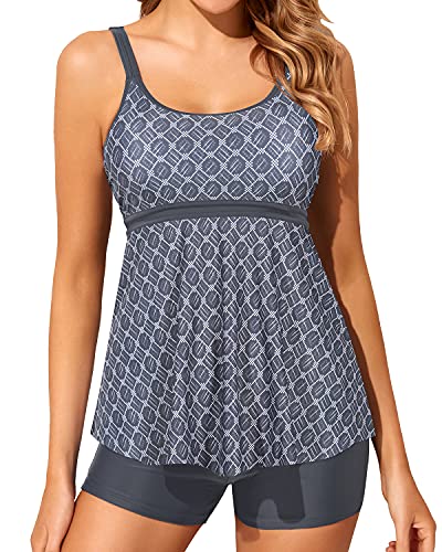 Women's Two-Piece Tankini Bathing Suit For Tummy Control-Grey Tribal ...