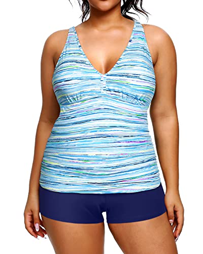 Women's Plus Size Adjustable Shoulder Straps Tankini Swimsuit-Blue Str ...