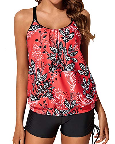 Loose Fit Slimming Tummy Control Tankini Swimsuits Mid Rise Boyleg Bot ...
